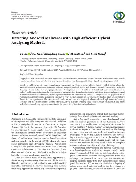 Pdf Detecting Android Malwares With High Efficient Hybrid Analyzing Methods