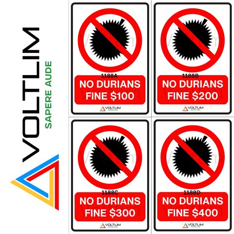 No Durian Prohibition Symbol Stop Sign Label Sticker Various Fines