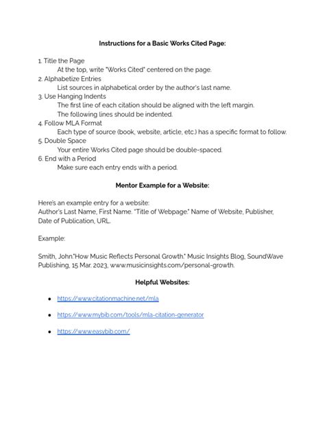 Works Cited Instructions Pdf