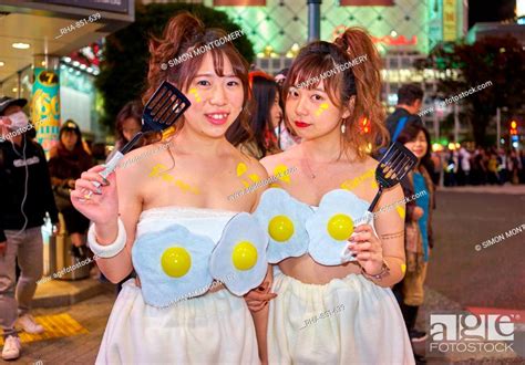 Young Japanese Girls At The Halloween Celebrations In Shibuya Tokyo