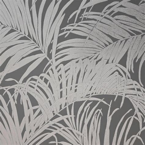 Tropical Palm Leaves Gray Silver Metallic Wallpaper Modern