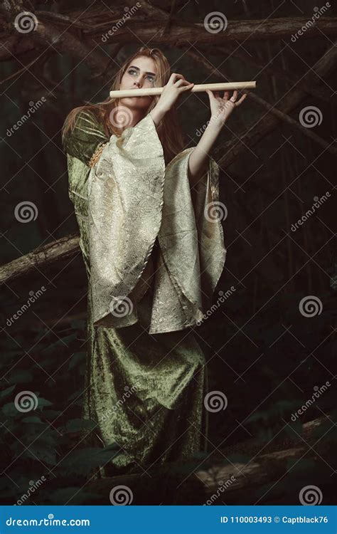 Elfin Princess Playing Flute Stock Image Image Of Soul Music 110003493