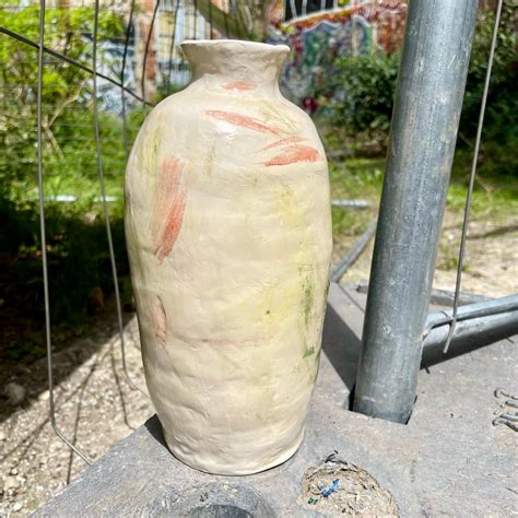 Vase Bouteille Céramique Blanche Christine Zirk Brocante La Vitrine