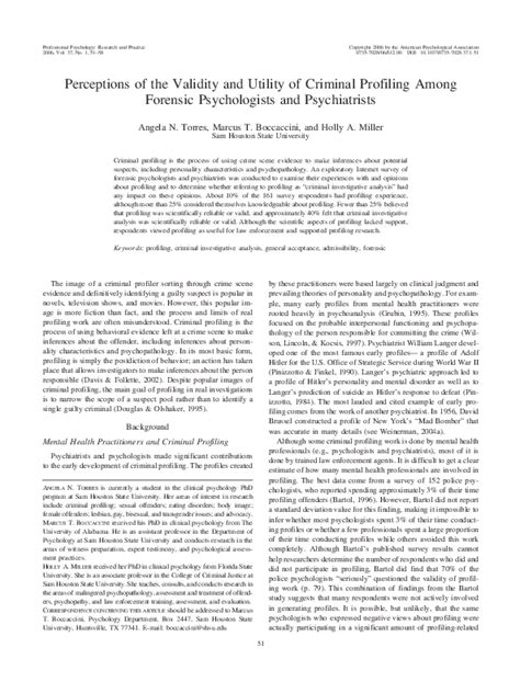 Pdf Perceptions Of The Validity And Utility Of Criminal Profiling Among Forensic Psychologists