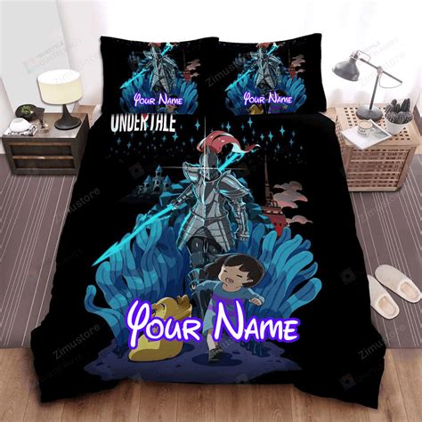 Undertale Frisk Running Away From Undyne Anime Art Style Bed Sheets
