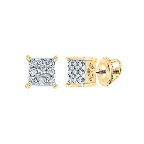 10kt Yellow Gold Womens Round Diamond Square Earrings 16 Cttw Ebay
