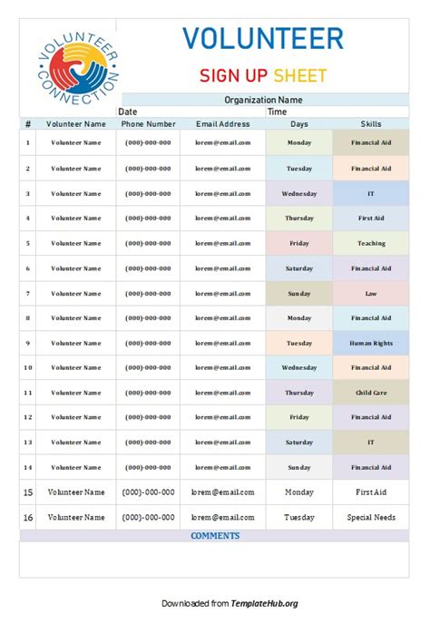 10 Free Volunteer Sign Up Sheet Templates Templatehub
