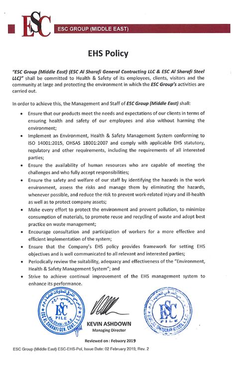 Ehs Policy Esc Group Middle East