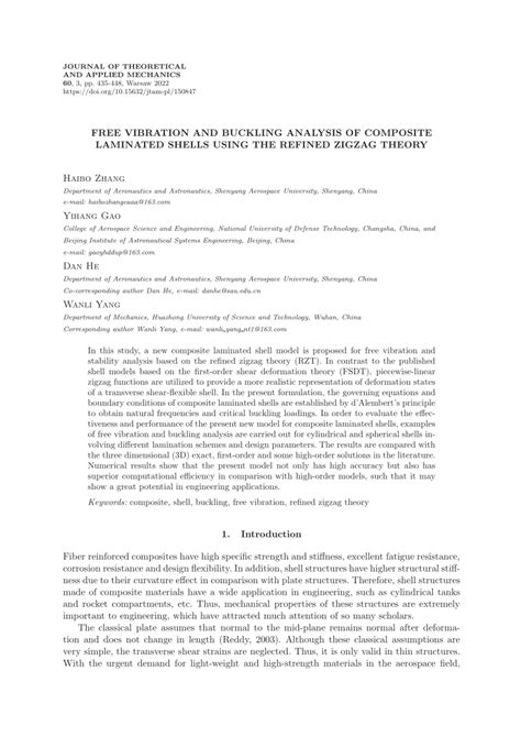 Pdf Free Vibration And Buckling Analysis Of Composite Laminated Shells Using The Refined
