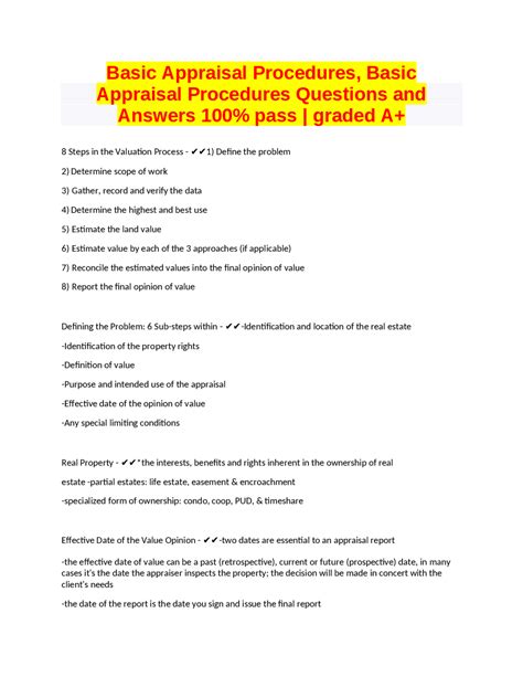 Basic Appraisal Procedures Basic Appraisal Exams Nursing Docsity