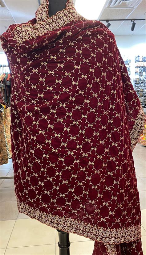 Indian Wedding Velvet Shawl Dupatta Velvet Dupatta Womens Mens