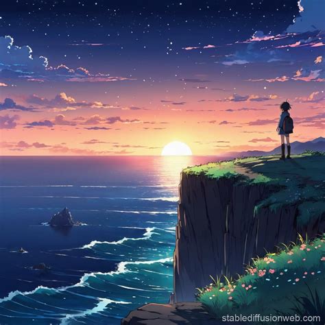 A Small Figure On A Cliff At Dusk Stable Diffusion Online