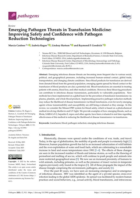 Pdf Emerging Pathogen Threats In Transfusion Medicine Improving Safety And Confidence With