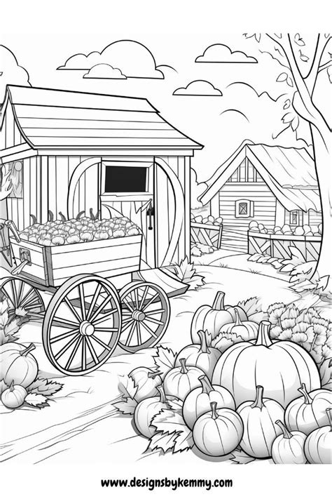 Free Autumn Coloring Pages Designs By Kemmy Fall Scenery Coloring