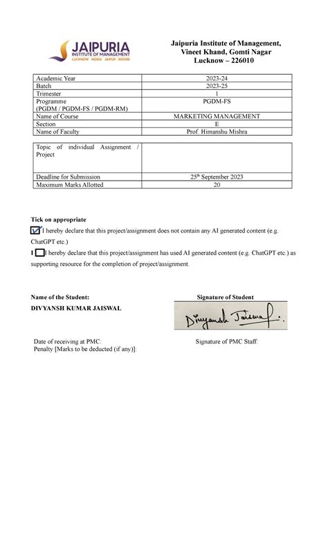 Mm Stp Assignment Jaipuria Institute Of Management Vineet Khand Gomti Nagar Lucknow 226010