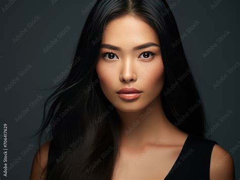 Asian Female Face Model With Flawless Complexion Luscious Jet Black