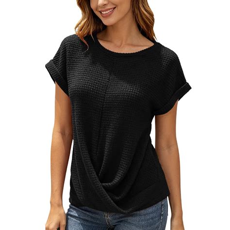 Boomny Womens Short Sleeve Knit T Shirts Crew Neck Solid Color Tshirts