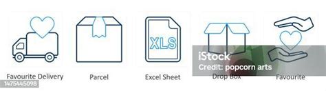 Satu Set 5 Ikon Campuran Sebagai Pengiriman Favorit Parsel Lembar Excel