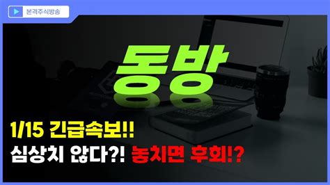 동방 주가전망 115 긴급속보 심상치 않다 놓치면 후회 Youtube
