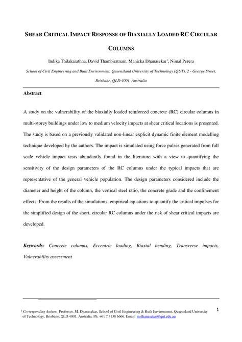 Pdf Shear Critical Impact Response Of Biaxially Loaded Reinforced Concrete Circular Columns