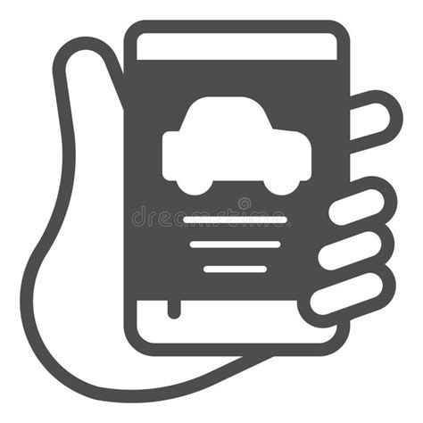 Smartphone With Taxi App In Hand Solid Icon Drivers Permit Concept