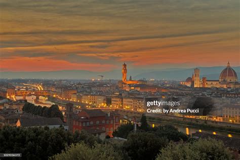 Sunset At Piazzale Michelangelo Florence Tuscany Italy High Res Stock