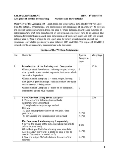 Sm 2021 Mba Assignment Forecasting Instructions Pdf Forecasting