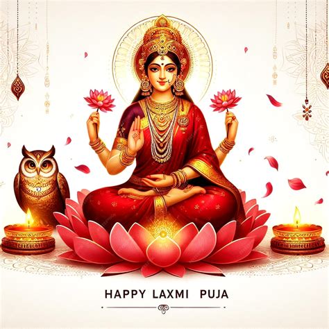Goddess Maa Laxmi Mata Celebrate Happy Lakshmi Puja Celebration With Sitting On A Lotus Flower