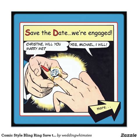Comic Style Bling Ring Save The Date Blue Zazzle Comic Book Wedding