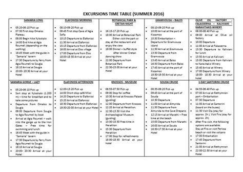 Excursion Timetable 2016 And Description Pdf