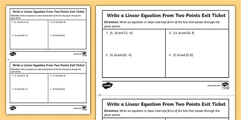 Eighth Grade Write A Linear Equation From Two Points Exit Ticket