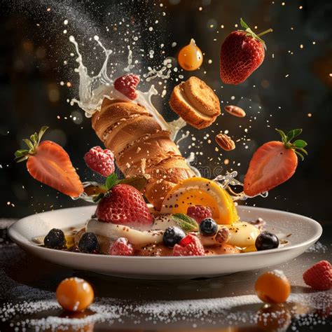 Delicious Continental Breakfast Floating In The Air Professional Food