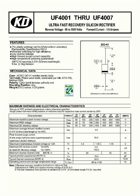 Uf4007 4872236 Pdf Datasheet Download Ic On Line