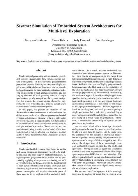 pdf sesame simulation of embedded system architectures for multi