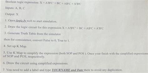 Solved Boolean Logic Expression X ABC BC ABC ABC Chegg