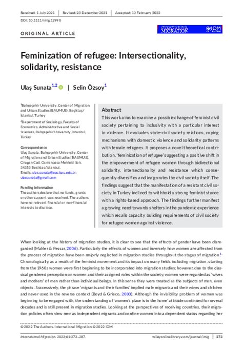 Pdf Feminization Of Refugee Intersectionality Solidarity Resistance