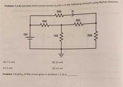 Solved Problem D Calculate Short Circuit Current Is Chegg