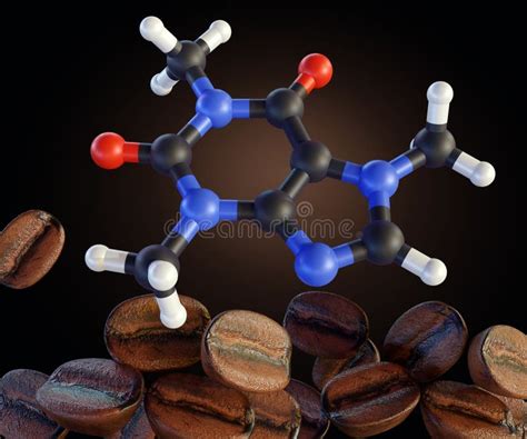 Caffeine Molecular Structure And Roasted Coffee Beans Stock