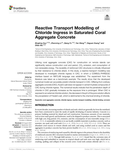 Pdf Reactive Transport Modelling Of Chloride Ingress In Saturated Coral Aggregate Concrete