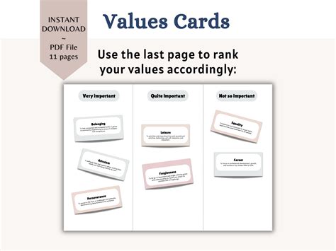 Core Values And Beliefs Worksheets Ranking Core Values Cards Sorting