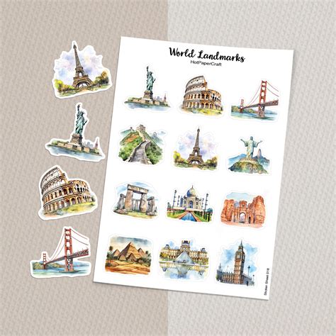 Sticker Sheet World Landmarks Landmarks Stickers Travel Tourism Journal