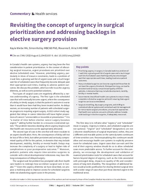 Pdf Revisiting The Concept Of Urgency In Surgical Prioritization And Addressing Backlogs In