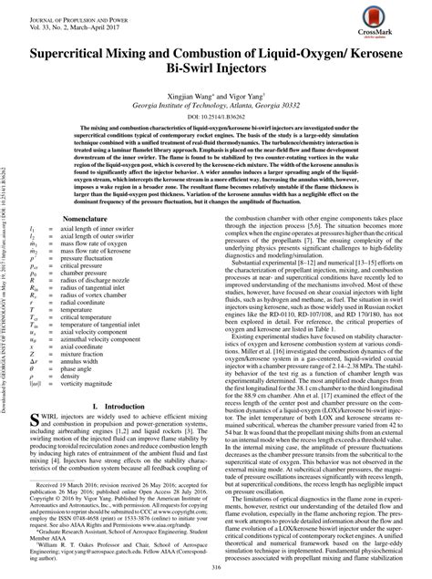 Pdf Supercritical Mixing And Combustion Of Liquid Oxygen Kerosene Bi Swirl Injectors