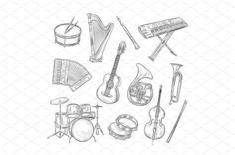 sketch musical instruments drum masterbundles