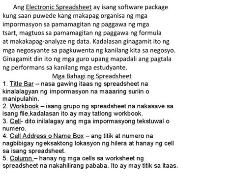 Ang Electronic Spreadsheet Ay Isang Software Package Pdf