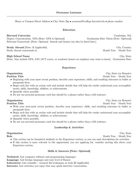Harvard Resume Template No Code Latex Editor
