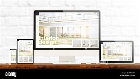 Responsive Devices Showing Interior Design Website 3d Rendering Stock