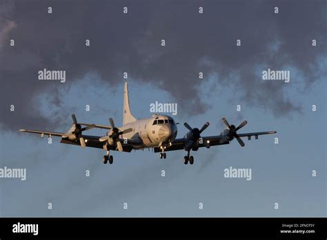 A Lockheed P 3c Orion Maritime Reconnaissance Aircraft Prepares Land At