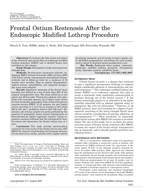 Pdf Frontal Ostium Restenosis After The Endoscopic Modified Lothrop
