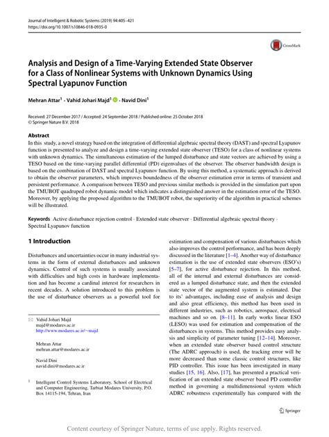 Analysis And Design Of A Time Varying Extended State Observer For A